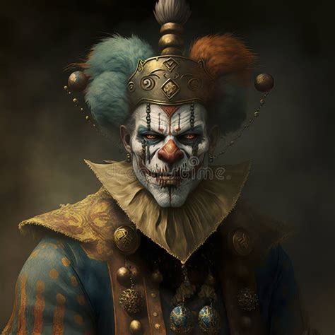 Concept Art Sinister Clown With A Large Evil Face And Glowing Eyes