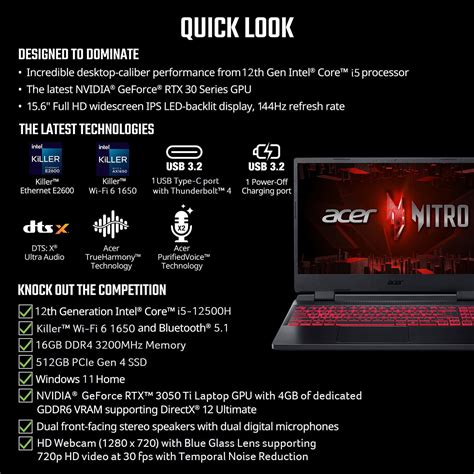 Acer Nitro 5 An515 58 57y8 Gaming Laptop Intel Core I5 12500h