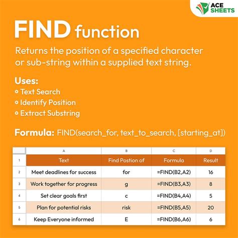 Find Function Looking To Locate The Position Of A Specific Text Within