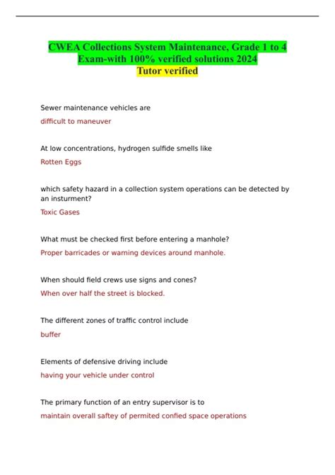 CWEA Collections System Maintenance Grade To Exam With Verified Solutions CWEA