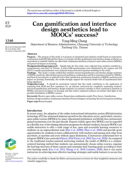 Can Gamification And Interface Design Aesthetics Lead To Moocs Success