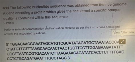 Solved Q11 The Following Nucleotide Sequence Was Obtained