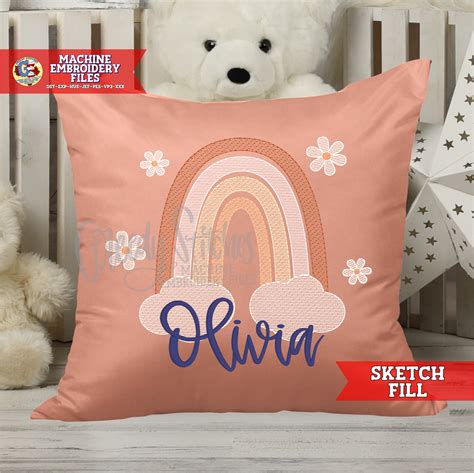 Boho Rainbow Flowers Sketch Stitch Machine Embroidery Design Greedy