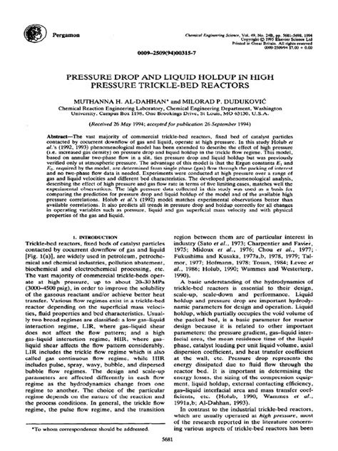 Reactor Trickle Bed Pdf Gases Fluid Dynamics