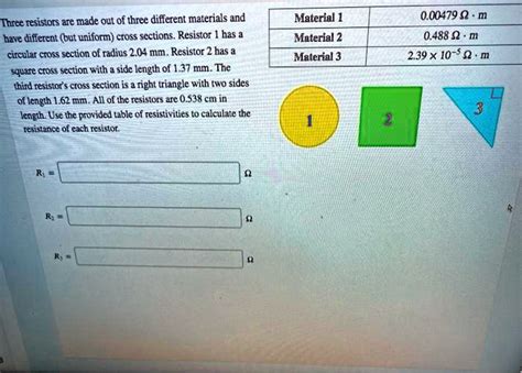 Solved Three Resistors Are Made Out Of Three Different Materials And Have Different But