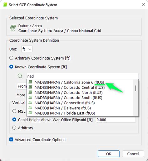 Us Survey Feet In The Arbitrary Coordinate System Option Pix4dmapper