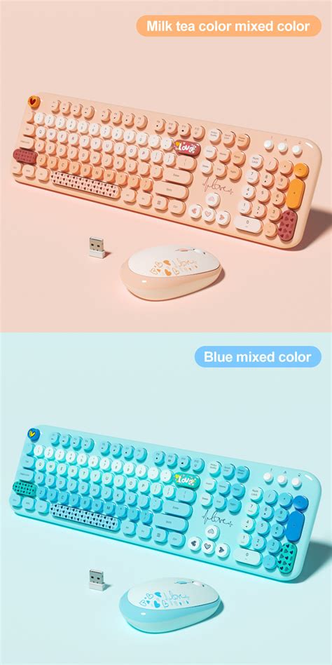 MOFII Lovely Sweet Wireless Keyboard Mouse Set PC Laptop Office Gifts Girls Present Love Table