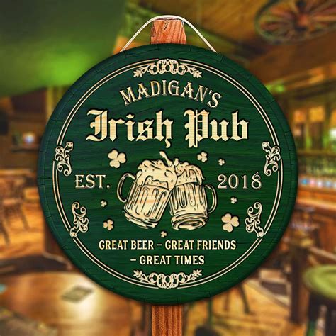 Personalized Irish Pub Bar Sign Irish Round Wooden Signs St Patricks Day Decor Irish Bar