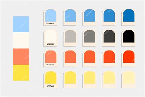 주황색 노란색 팔레트 밝은 색상 카탈로그 조화로운 색상 매칭 Rgb 팬톤 색상 프리미엄 벡터
