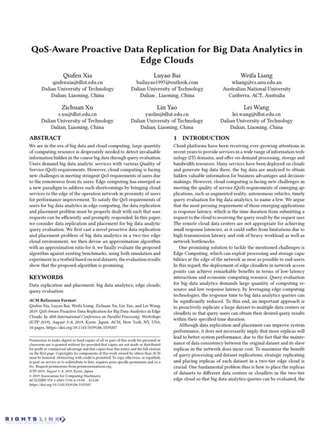 Pdf Qos Aware Proactive Data Replication For Big Data Analytics In Edge Clouds
