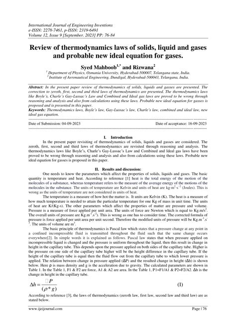 Pdf Review Of Thermodynamics Laws Of Solids Liquid And Gases And