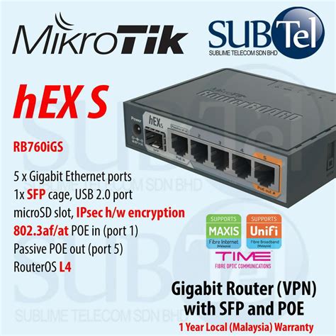 Mikrotik Hex S Rb760igs Gigabit Router 5 Port With Sfp And 802 3af Poe Vpn Ipsec Encryption