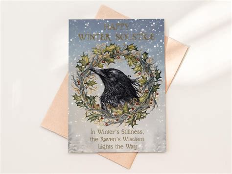 Winter Solstice Card Yule Printable Card Raven And Wreath Pagan