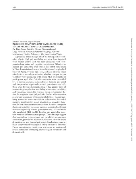 Pdf Increased Temporal Gait Variability Over Time Is Related To Future Dementia