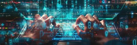A Hacker Types Rapidly On A Keyboard Surrounded By Glowing Digital Codes And Symbols That Convey