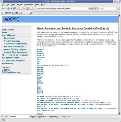 browser pointing at the on line adcirc model documentation for the download scientific diagram