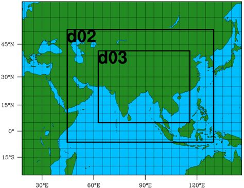 The Three Domains Used In The Wrf Simulation The Outer Domain Has 36