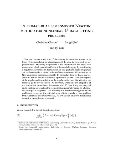 Pdf A Primal Dual Semi Smooth Newton Method For Nonlinear L Data Fitting Problems