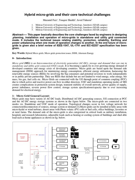 Hybrid Micro Grids And Their Core Technical Challenges Abstract Pdf Distributed Generation