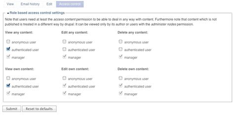 customizing the access control tab settings specifically role based