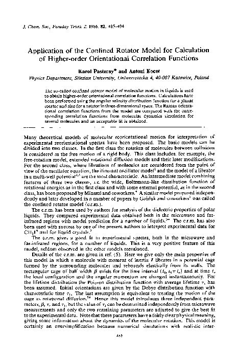 Pdf Application Of The Confined Rotator Model For Calculation Of Higher Order Orientational