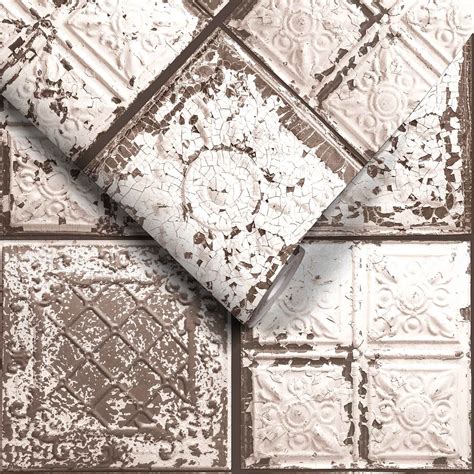 Tin Tile Rust Wallpaper Faux Tile Design Geometric Pattern Paste