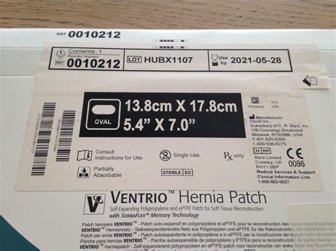 New Bard 0010212 Davol Ventrio Hernia Patch Self Expanding