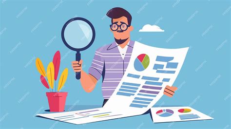 Man Analyzing Data With Magnifying Glass View Report Concept Premium