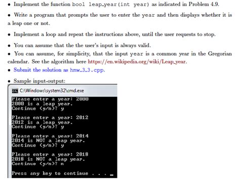 Solved Implement The Function Bool Leap Year Int Year As Chegg