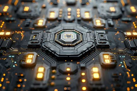 Futuristic Circuit Board Close Up With Glowing Elements Generative Ai Stock Illustration