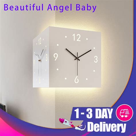 Induction Luminous Corner Clock Square Double Sided Clock Iron Hollowed