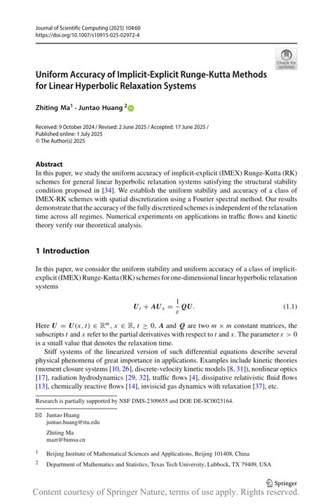 Pdf Uniform Accuracy Of Implicit Explicit Runge Kutta Methods For Linear Hyperbolic Relaxation
