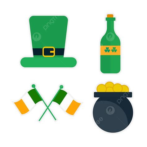 평면 성 패트릭의 날 스티커 요소 컬렉션 Png 이미지 성 패트릭의 날 스티커 아일랜드의 운이 좋은 Png 일러스트 및 벡터 에 대한 무료 다운로드 Pngtree
