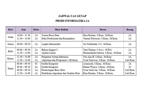 Jadwal Uas Pdf
