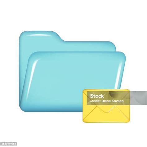 노란색 봉인된 우편 봉투가 있는 사실적인 3d 파란색 폴더 장식 3d 열린 파일 요소 웹 우편 기호 종이 아이콘 아카이브 기호 메일 아이콘 흰색 배경에 분리된 벡터 그림 0