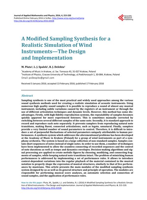 Pdf A Modified Sampling Synthesis For A Realistic Simulation Of Wind Instruments—the Design