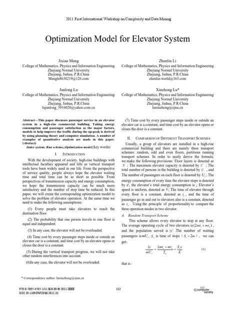 Optimization Model For Elevator System Pdf Elevator Computer