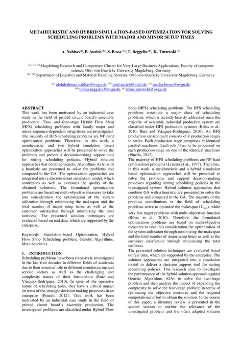 Pdf Metaheuristic And Hybrid Simulation Based Optimization For