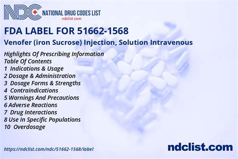 Fda Label For Venofer Iron Sucrose Injection Solution Intravenous Indications Usage