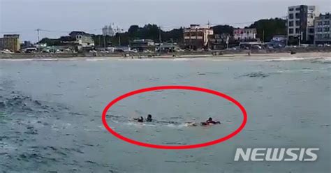 속초해경 너울성 파도 떠밀려 목숨 잃을 뻔한 피서객 2명 구조