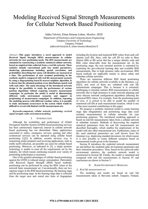 Pdf Modeling Received Signal Strength Measurements For Cellular