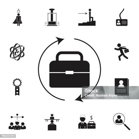 서류 가방 그리고 원형 화살표 아이콘입니다 Hr 및 열 사냥 아이콘의 자세한 설정 합니다 프리미엄 품질 그래픽 디자인 부호입니다 웹사이트 웹 디자인 모바일 응용 프로그램