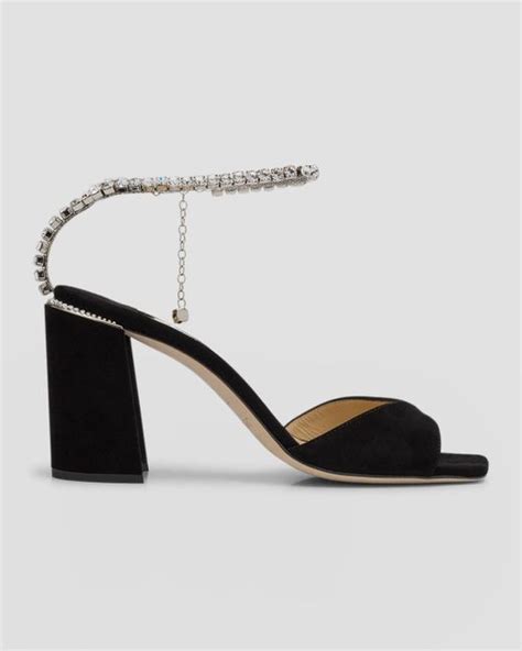 Jimmy Choo Saeda Suede Crystal Ankle Strap Sandals In White Lyst