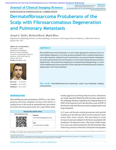 Pdf Dermatofibrosarcoma Protuberans Of The Scalp With Fibrosarcomatous Degeneration And