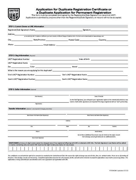 Fillable Online Duplicate Ukc Formfill Out And Use This Pdf Fax Email Print Pdffiller