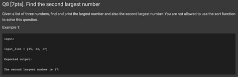 Solved Q8 7pts Find The Second Largest Number Given A