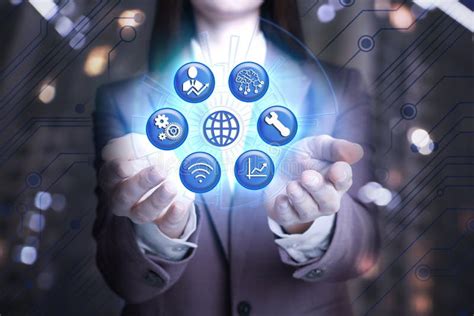 Woman Demonstrating Machine Learning Model With Different Icons Stock Image Image Of