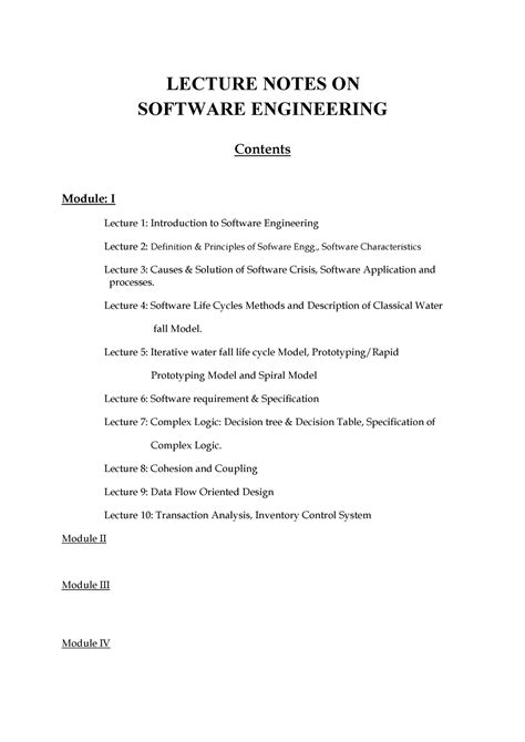 notes of software engineering lecture notes on software engineering
