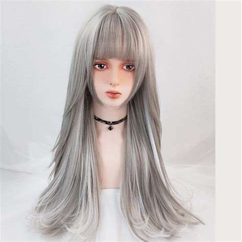 Vicwig Synthetic Wig Lady Long Gray Highlighting S Vicedeal