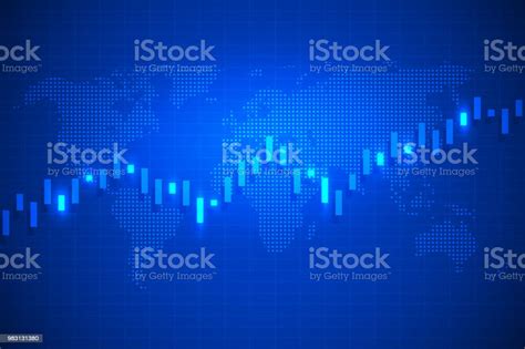 비즈니스 차트 상승 경향 라인 그래프 차트 및 주식 시장에 세계 지도 함께 파란색 배경 가격에 대한 스톡 벡터 아트 및 기타 이미지 가격 경제 교환 Istock